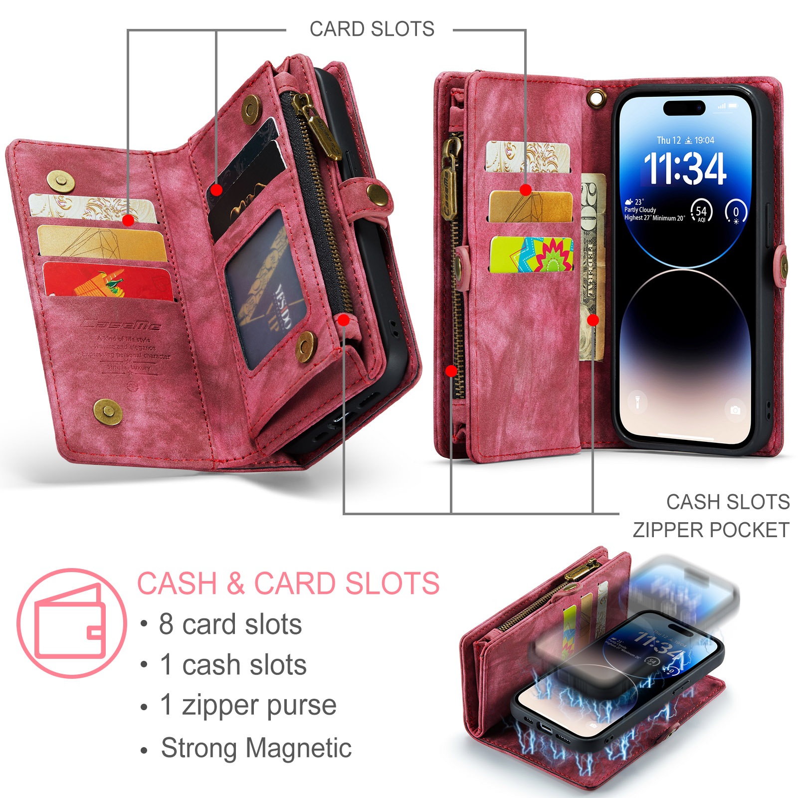 Caseme iPhone 14 Pro Max hoesje Vintage Portemonnee Rood | Fonu